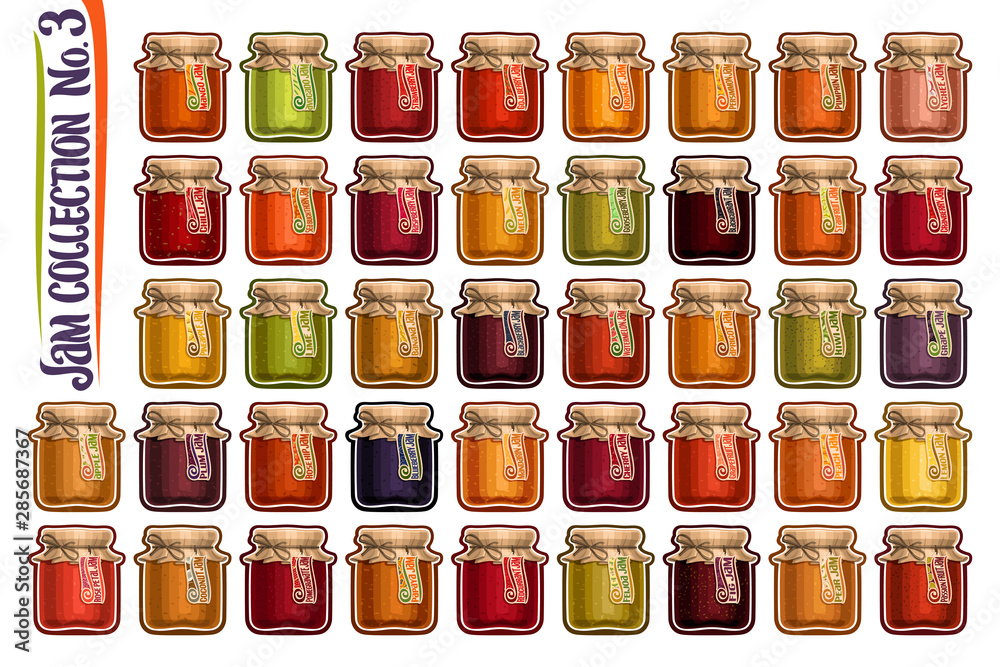 Vector set of different Jam Jars, group of 42 colorful cut out objects ...