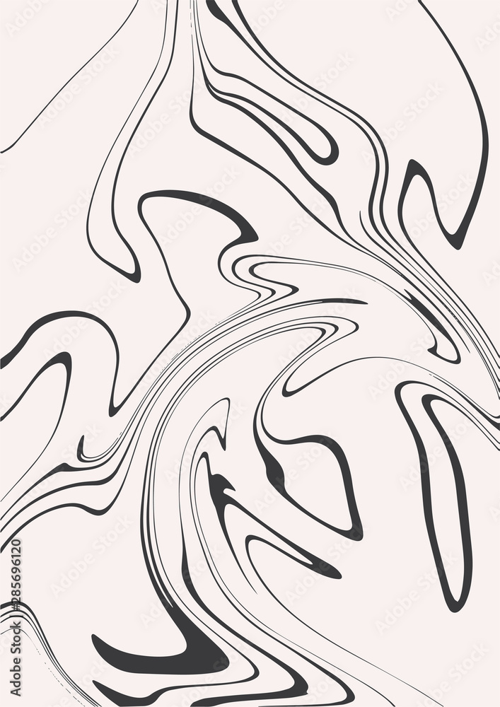 Vector liquid art illustration. Minimalistic style with smooth thin ink ...
