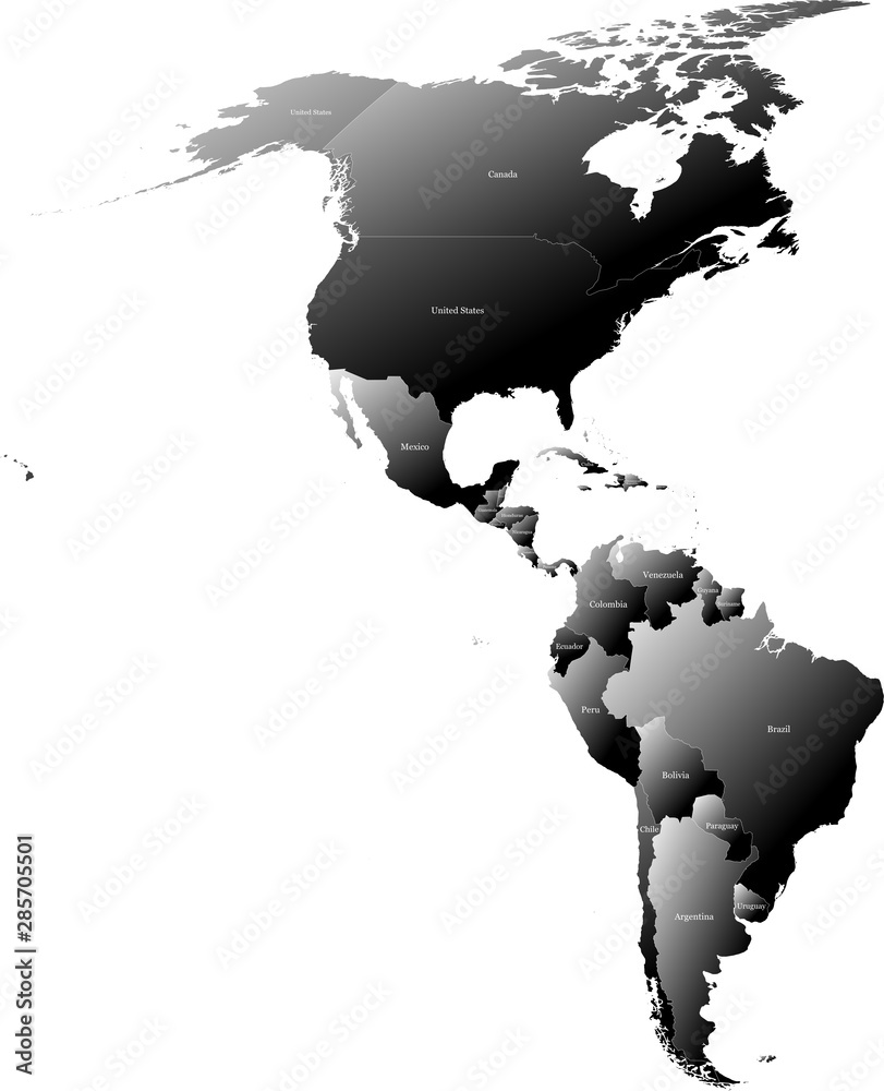 Vecteur Stock Map of American continent split into individual countries ...