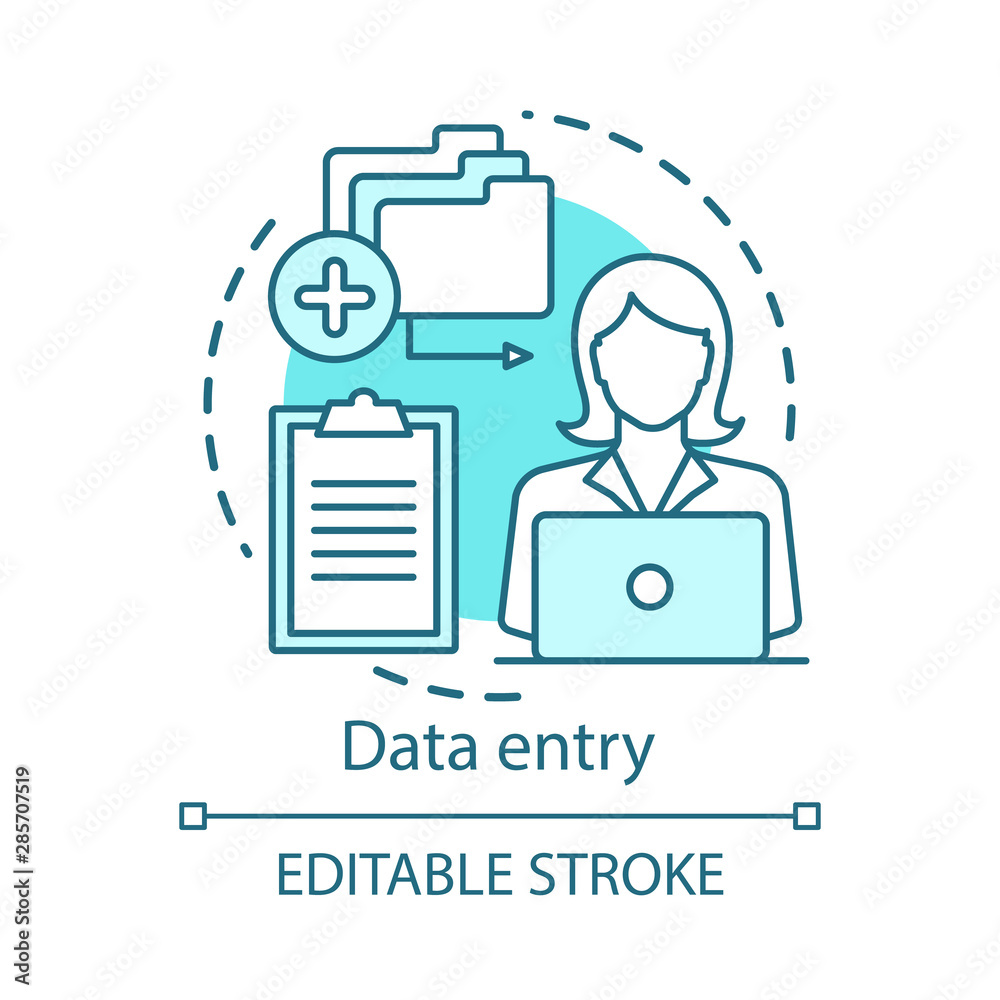 Data entry concept icon. Typist, transcriber, clerk idea thin line ...