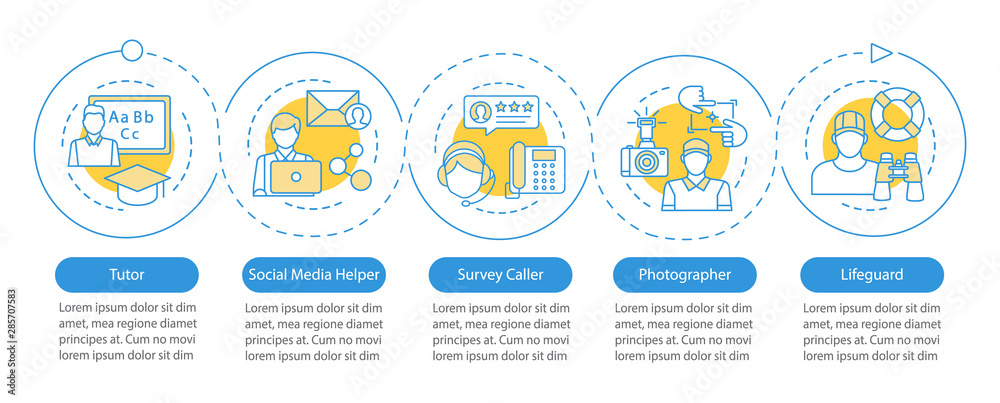 Part-time jobs vector infographic template. Tutor, photographer ...