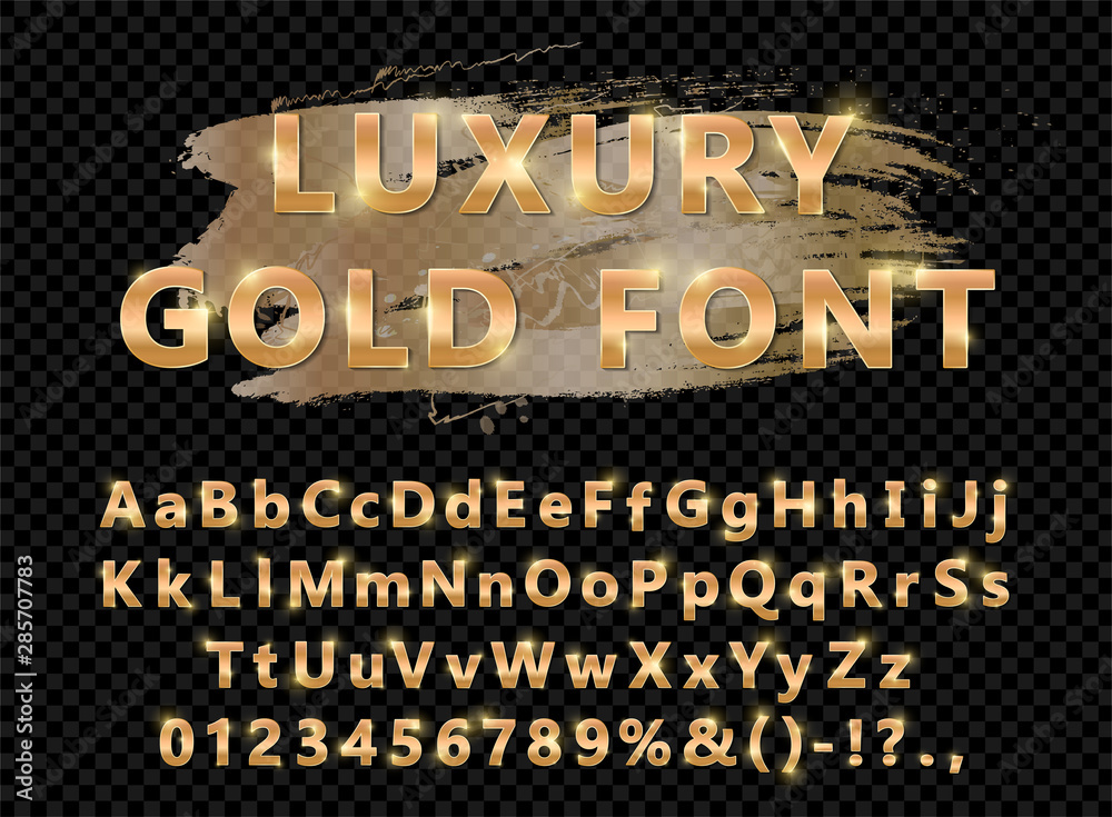 Shiny modern gold font isolated on black transparent background ...