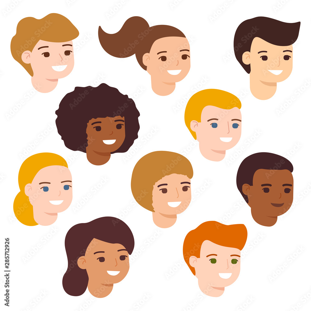 Happy Children Faces Cartoon