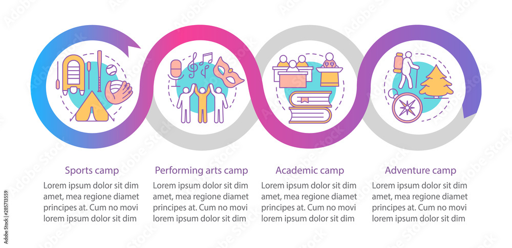 Interest, hobby camps vector infographic template. Business ...