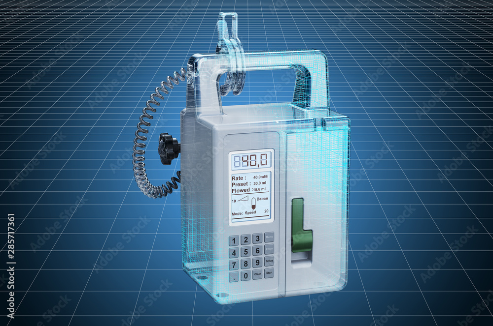 Visualization 3d cad model of infusion pump, blueprint. 3D rendering ...