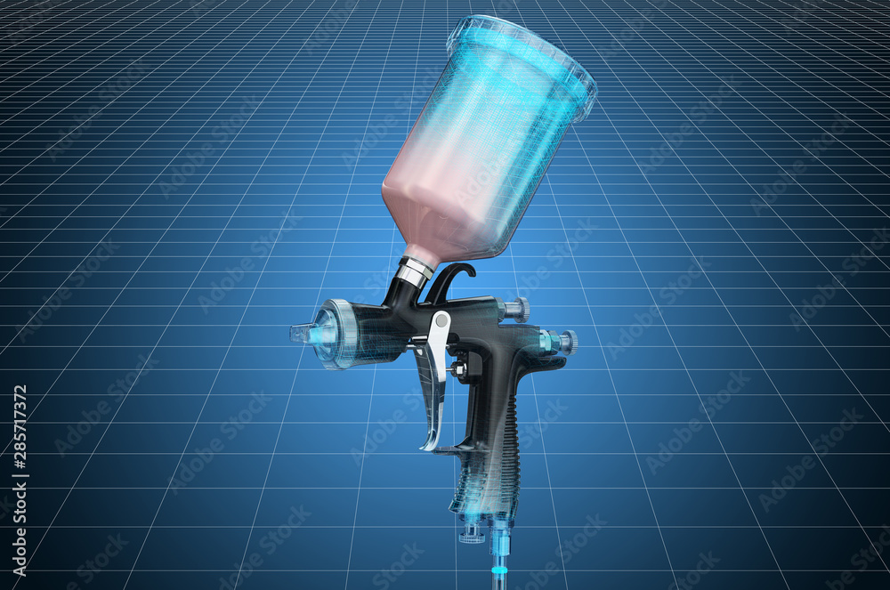 Visualization 3d cad model of painting spray gun, blueprint. 3D ...