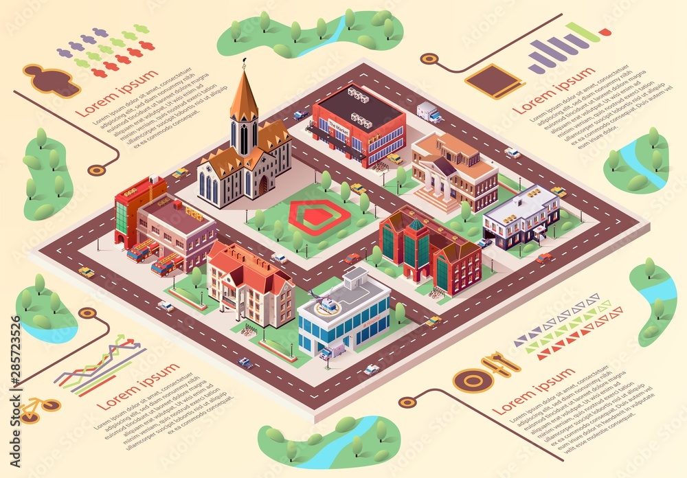 flat banner big city layout infographics cartoon. Stock Vector | Adobe ...