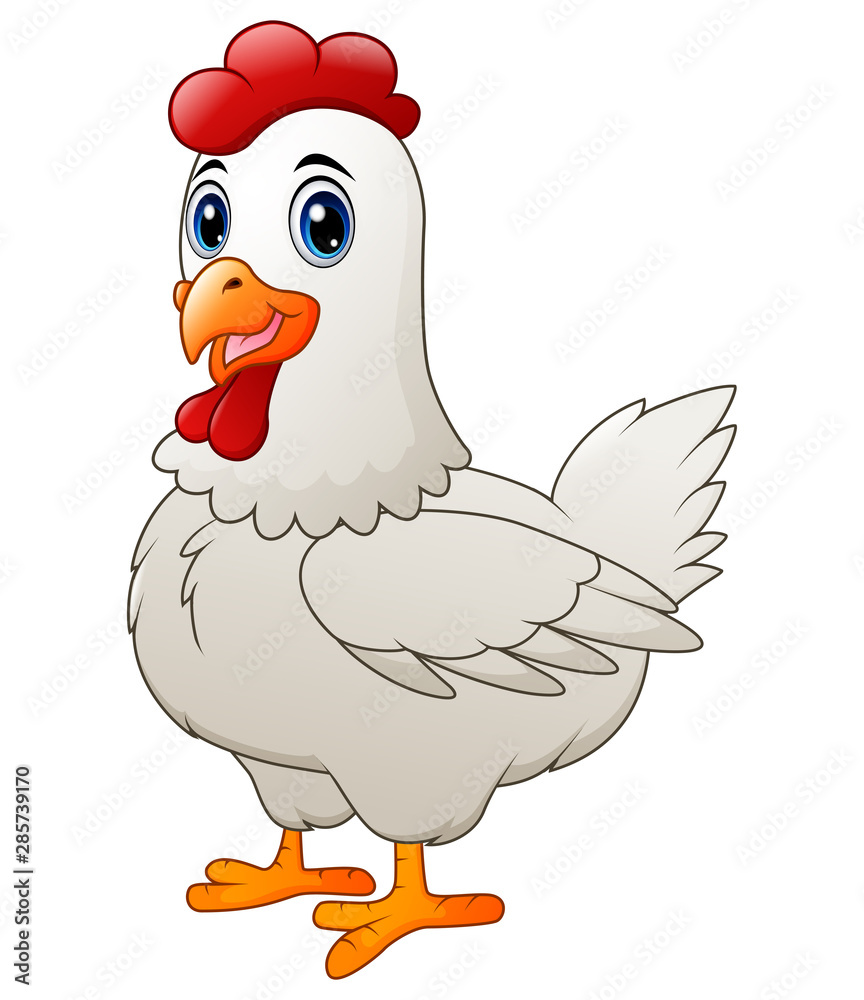 Cartoon illustration of white hen Stock Vector | Adobe Stock