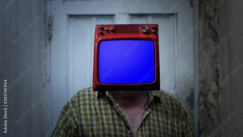 Blue Screen TV Man. Retro TV with Blue Screen on the Head of a Man ...