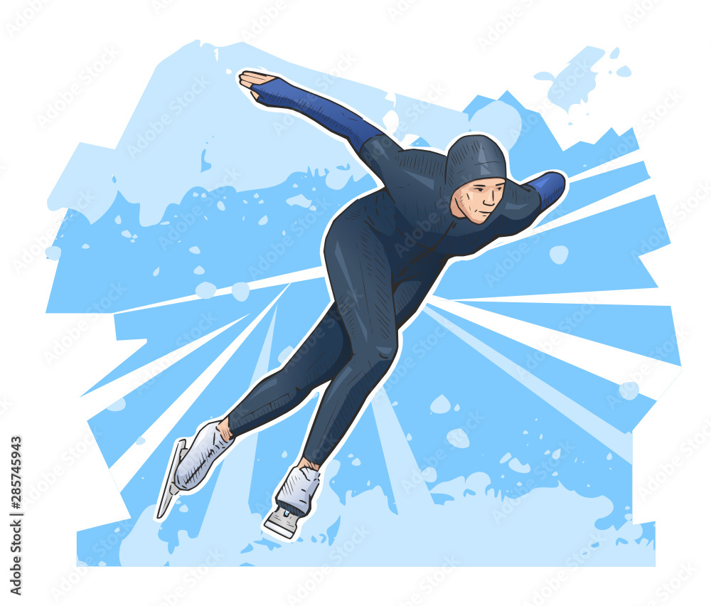 Vector illustration of speed skater skating on ice. Ice speed skating ...