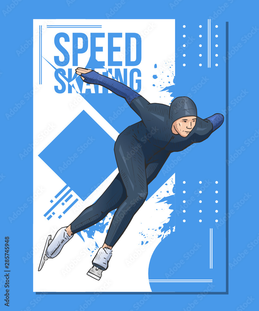 Vector illustration of speed skater skating on ice. Ice speed skating ...