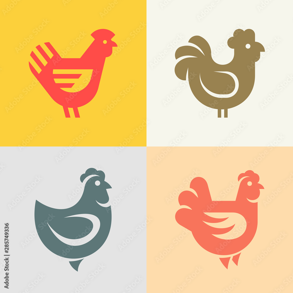 Set of Hen, chicken logo. Icon design. Template elements Stock Vector ...