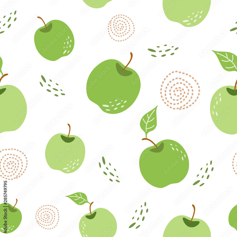 Green Apple Pattern Seamless Repeating Background With Hand Drawn