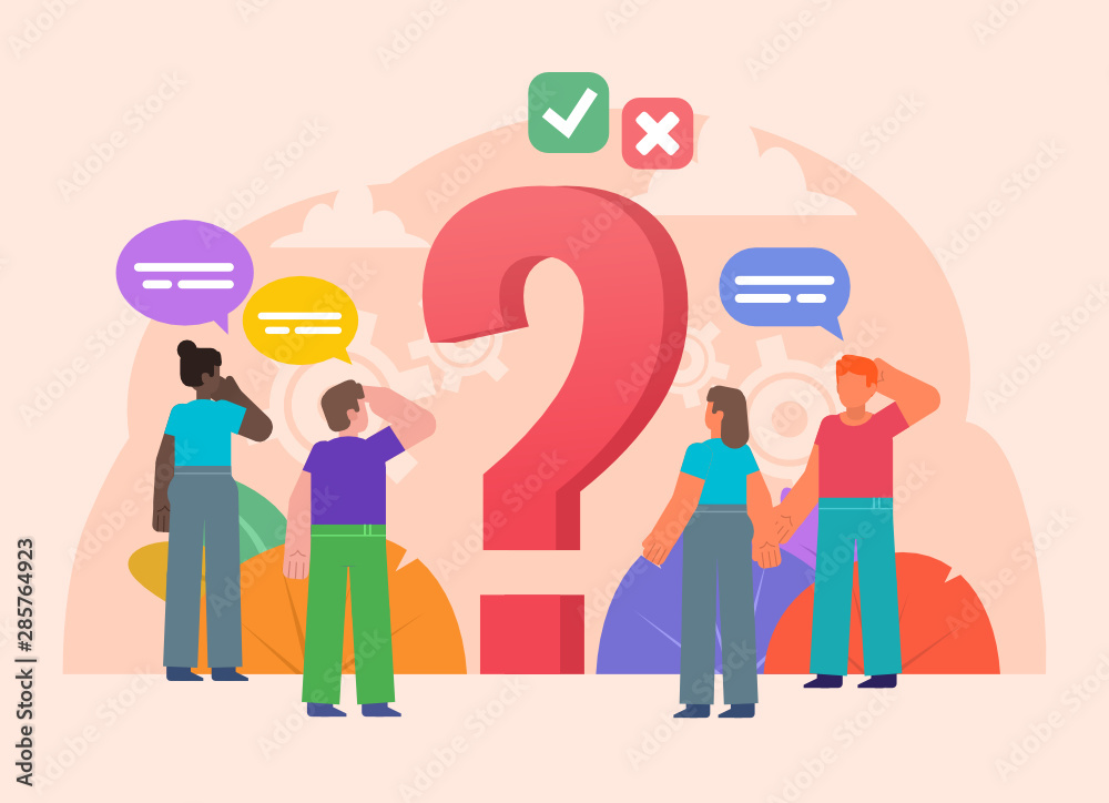 FAQ, frequently asked questions, support, help concept. People stand ...