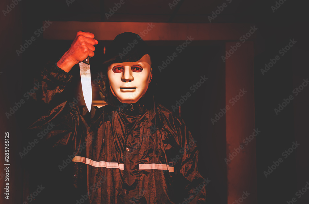 murder, kill and people concept - Criminal or murderer in black wearing ...