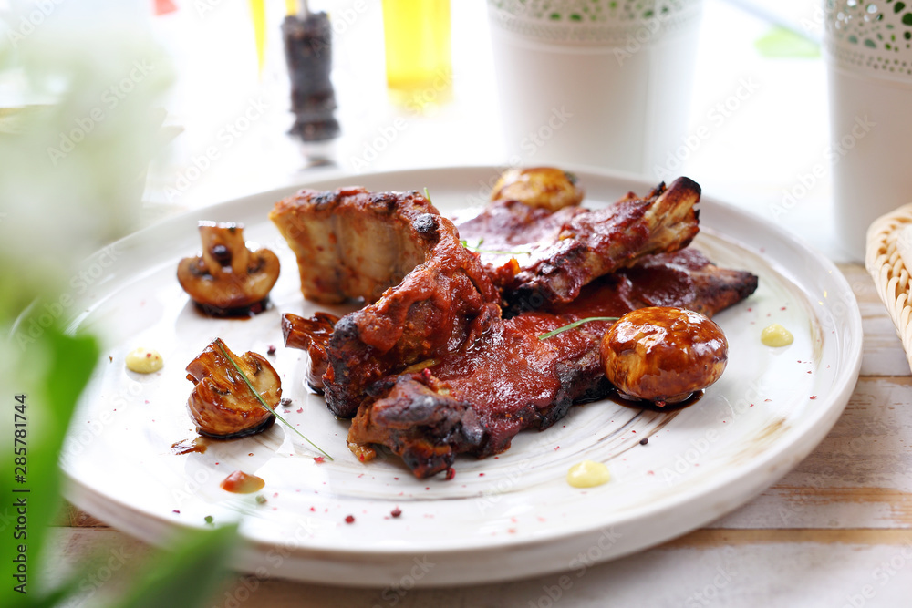 Barbeque ribs. Pork ribs in a bbq sauce. Stock Photo | Adobe Stock