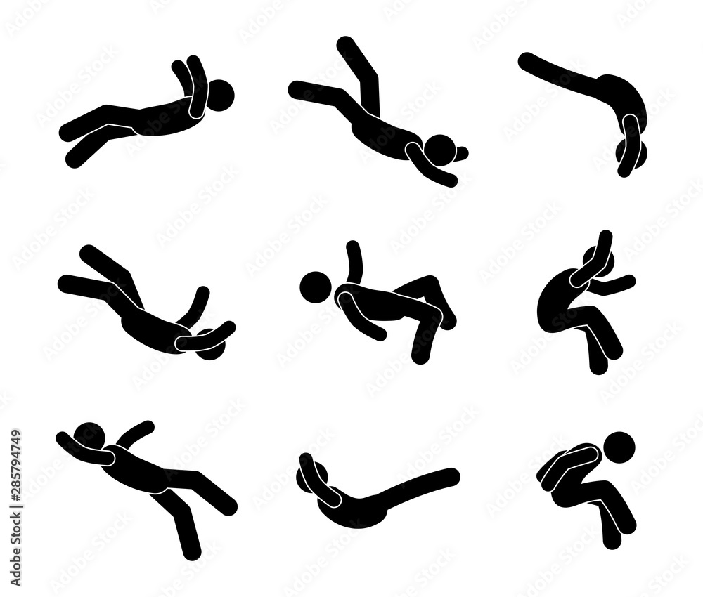 Vetor de falling man, stick figure human silhouette, illustration of a ...