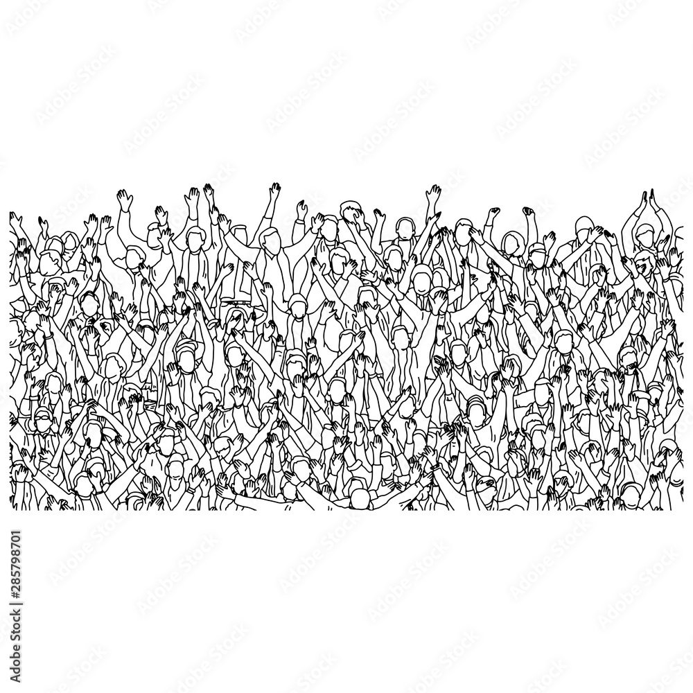 crowd of people raising their hands up on stadium vector illustration ...