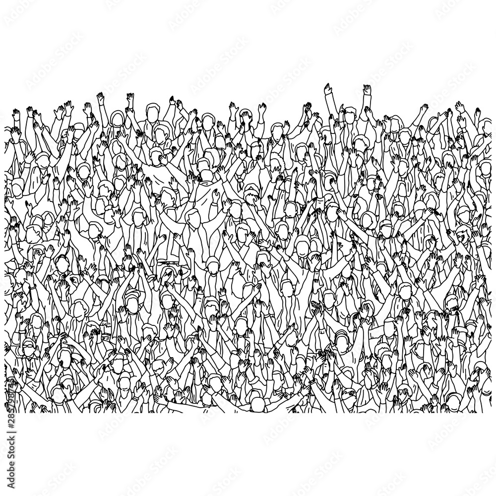 crowd of people raising their hands up cheering on stadium vector ...