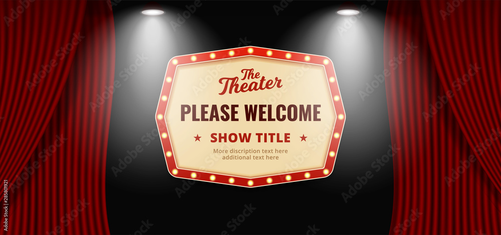 Please welcome retro classic sign board background design. Open red ...