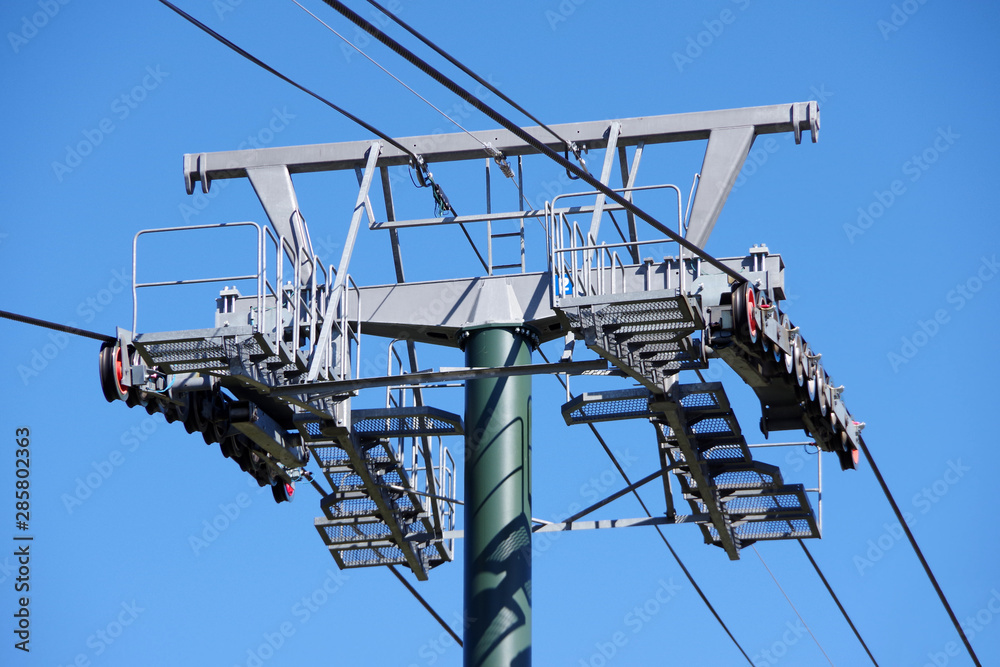 Close sectional view of a pylon for an aerial cable car tramway with ...