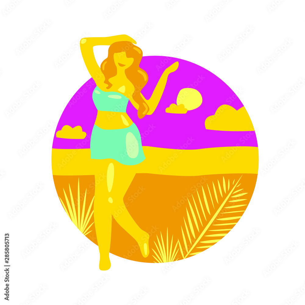 Cartoon woman on the beach in a swimsuit. Love your body. body positive ...
