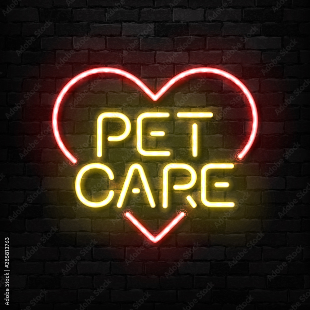 Vector realistic isolated neon sign of Pet Care logo for template ...