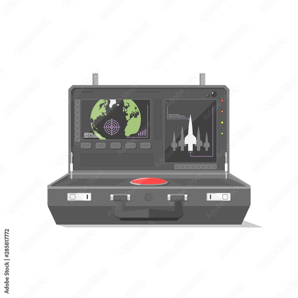 The black nuclear briefcase has two displays the one is a world map the ...