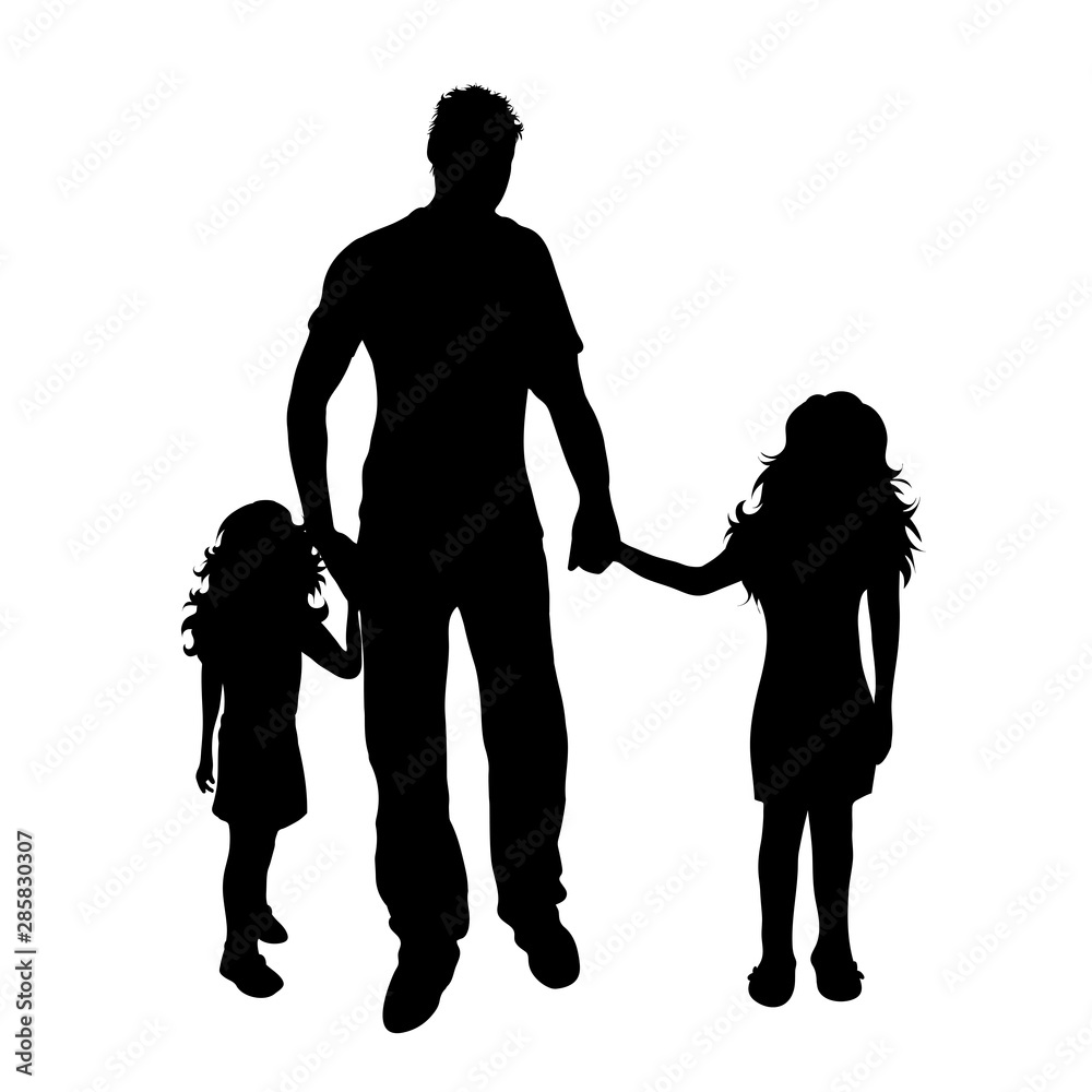Vector silhouette of father with his daughter on white background ... Vector silhouette of father with his daughter on white background ...