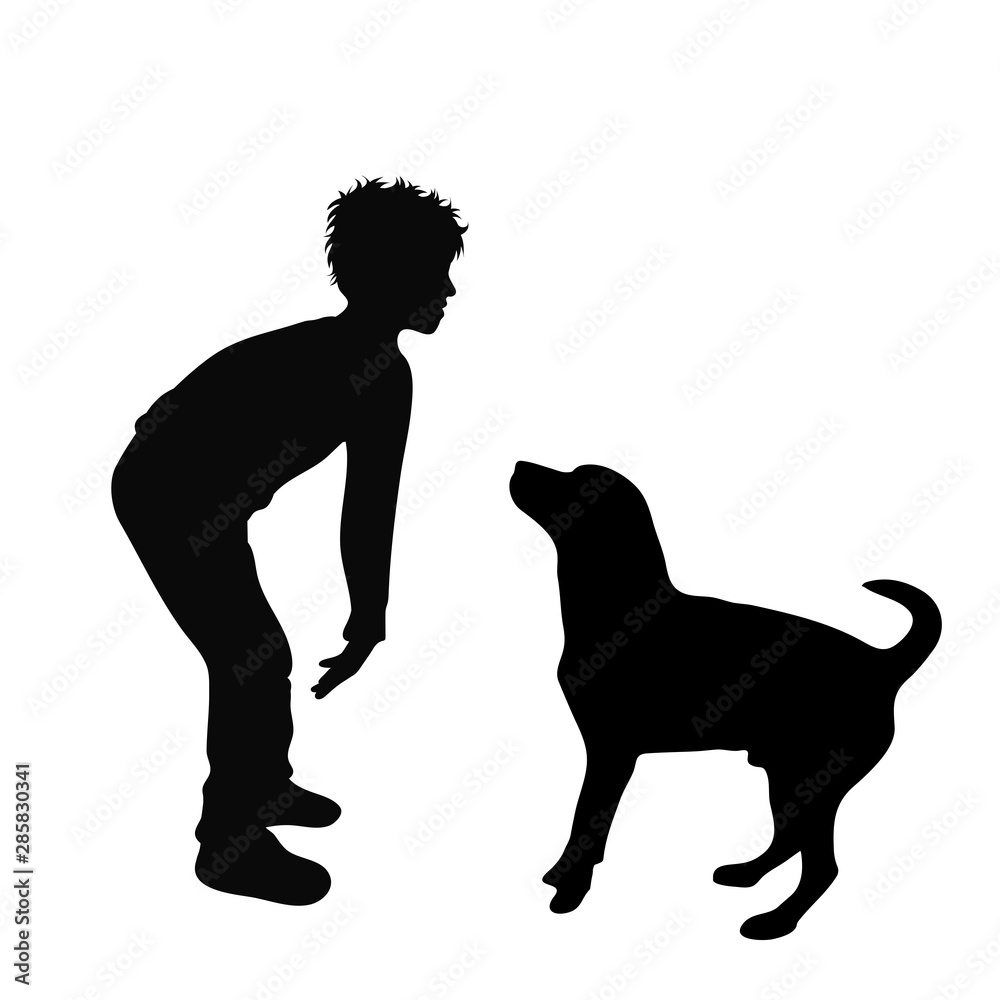 Vector silhouette of boy who kick dog. Animal abuse symbol. Stock ...