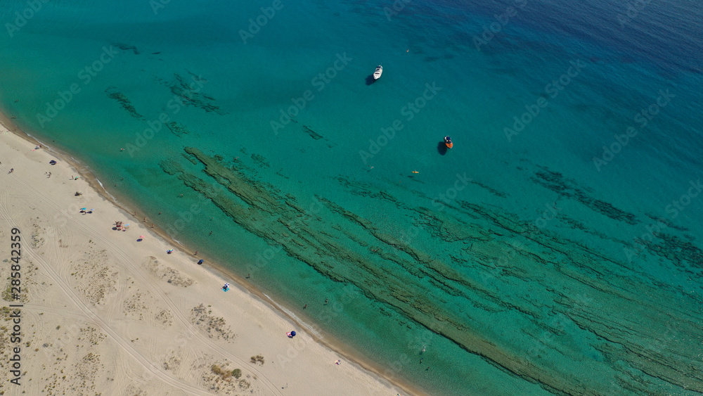 Aerial drone photo of iconic exotic sandy peninsula and sandy beach of ...