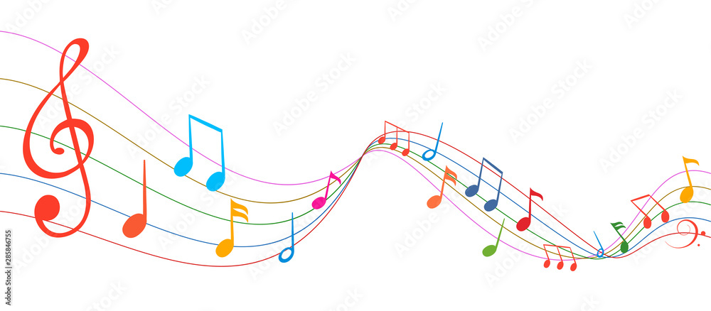 Music notes wave, group musical notes background – for stock Stock ...
