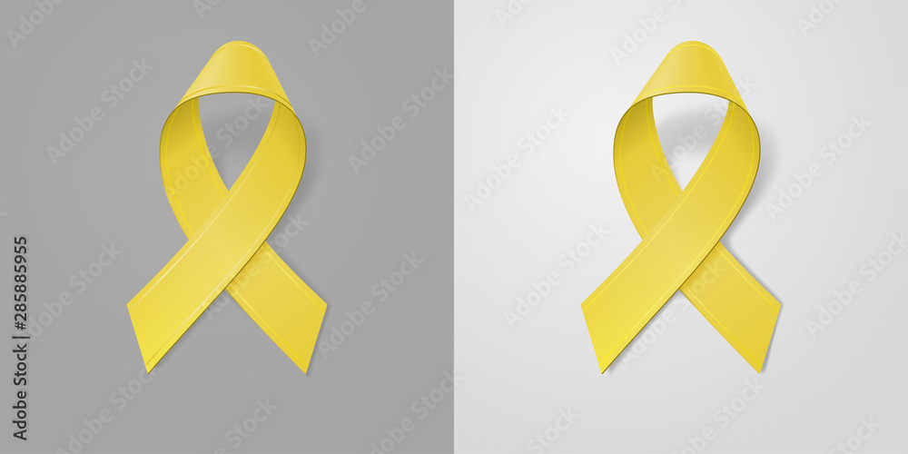 Realistic Yellow Ribbon on light and dark gray background. Childhood ...