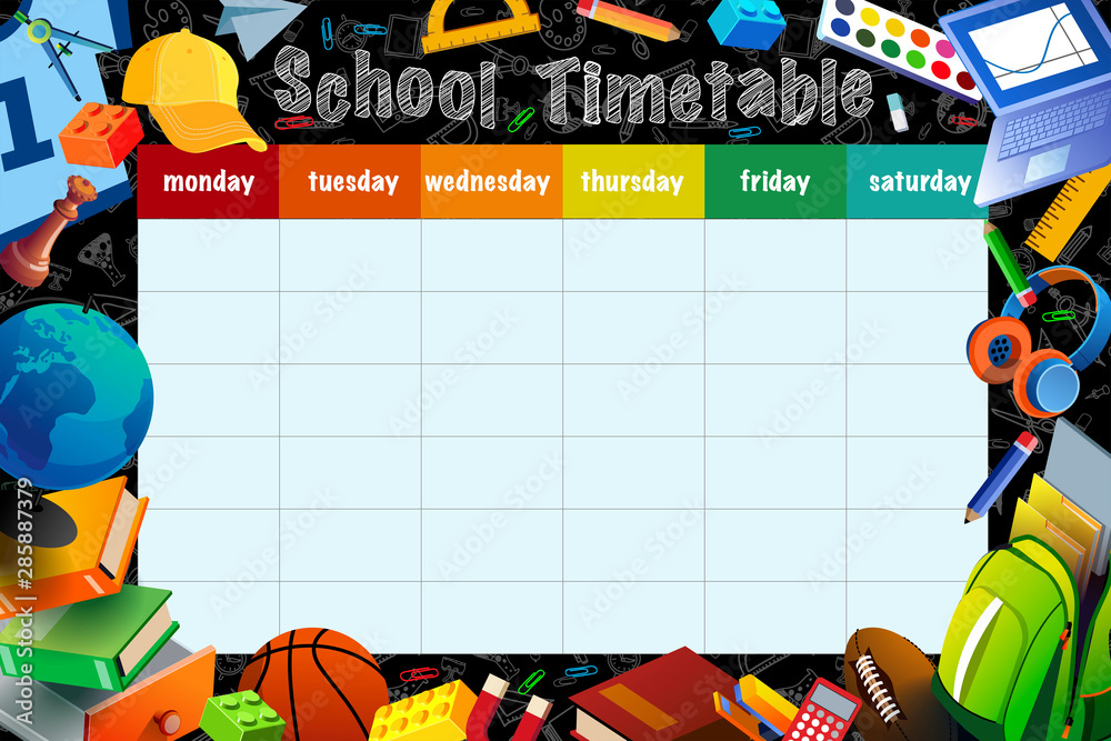 School timetable, weekly classes schedule on blackboard background ...