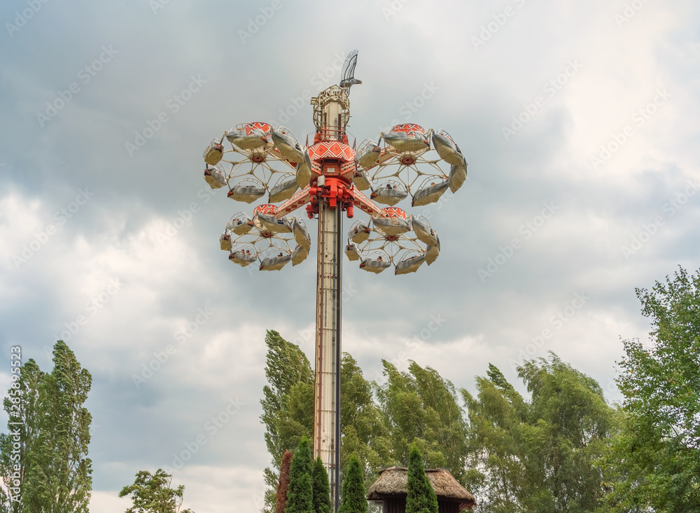Drop tower, an attraction for children and adults in amusement parks ...