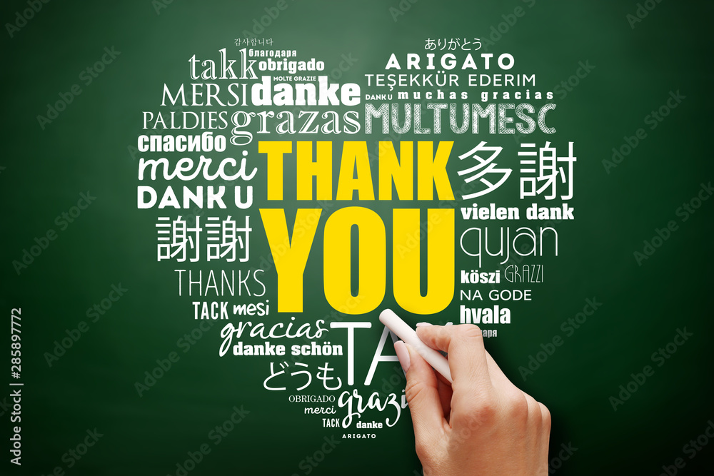 Thank You heart word cloud in many languages on blackboard Stock Photo ...