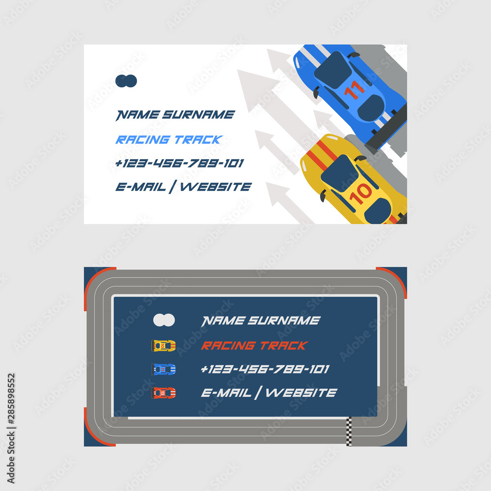 Racing track road, car sport track set of business cards vector ...