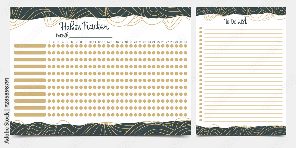 Habits tracker and to-do-list with frame decorated by abstraction ...