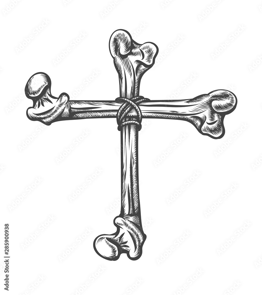 Cross Made of Human Bones Tattoo. Vector Illustration Stock Vector ...