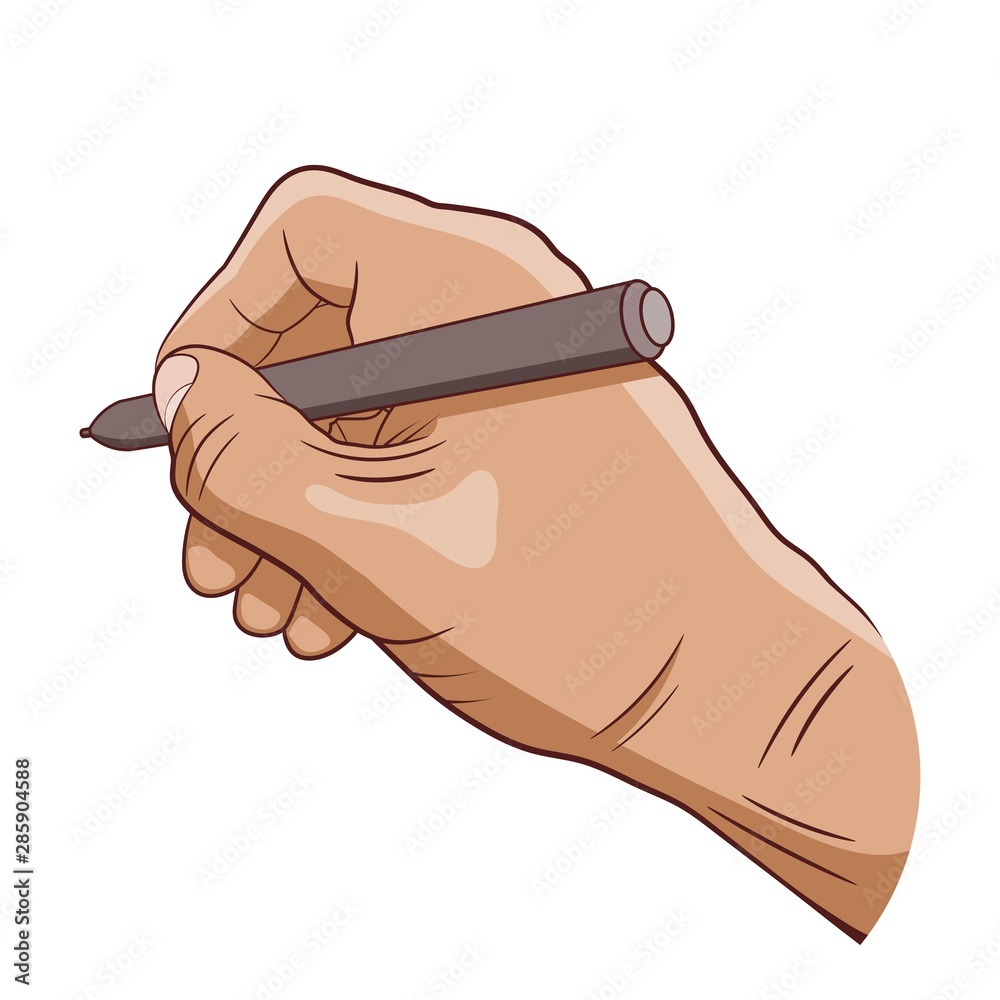 Male hand with felt tip pen on a white background. Vector illustration ...