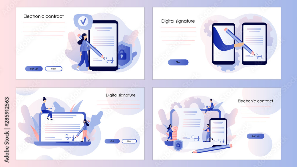 Electronic contract or digital signature concept. Screen template for ...