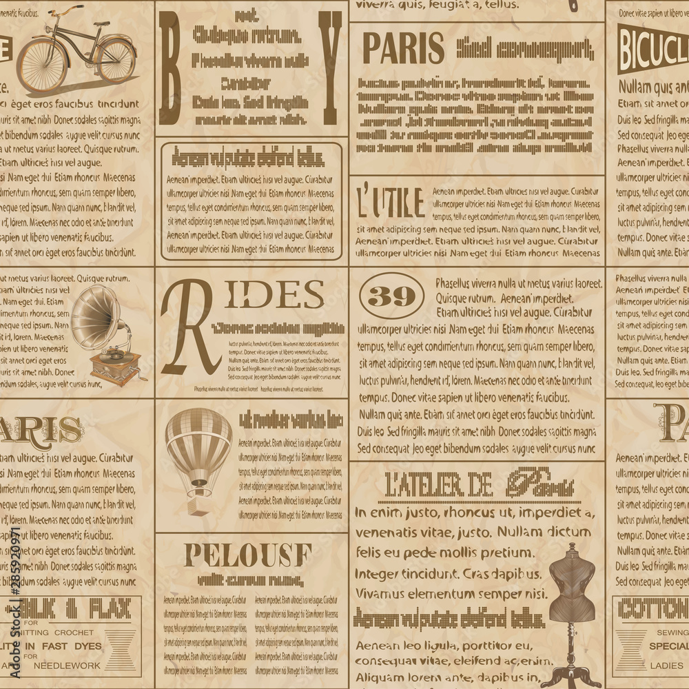 Old newspaper french seamless background. Stock Vector | Adobe Stock