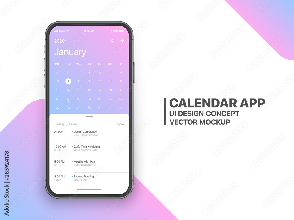 Calendar App Concept January 2020 Page with To Do List and Tasks UI UX ...