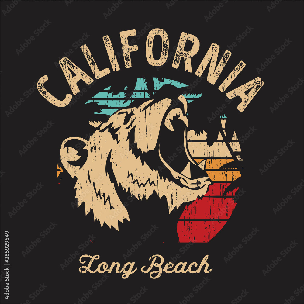 California Beach Bear Illustration vector de Stock | Adobe Stock