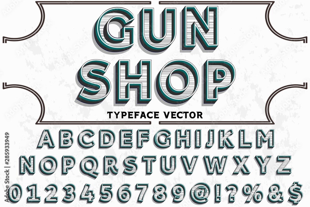 3d classic font handcrafted typeface vector vintage named vintage gun ...
