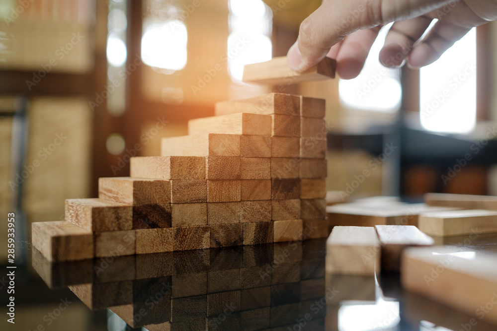 building wood blocks, plan and strategy Stock Photo | Adobe Stock