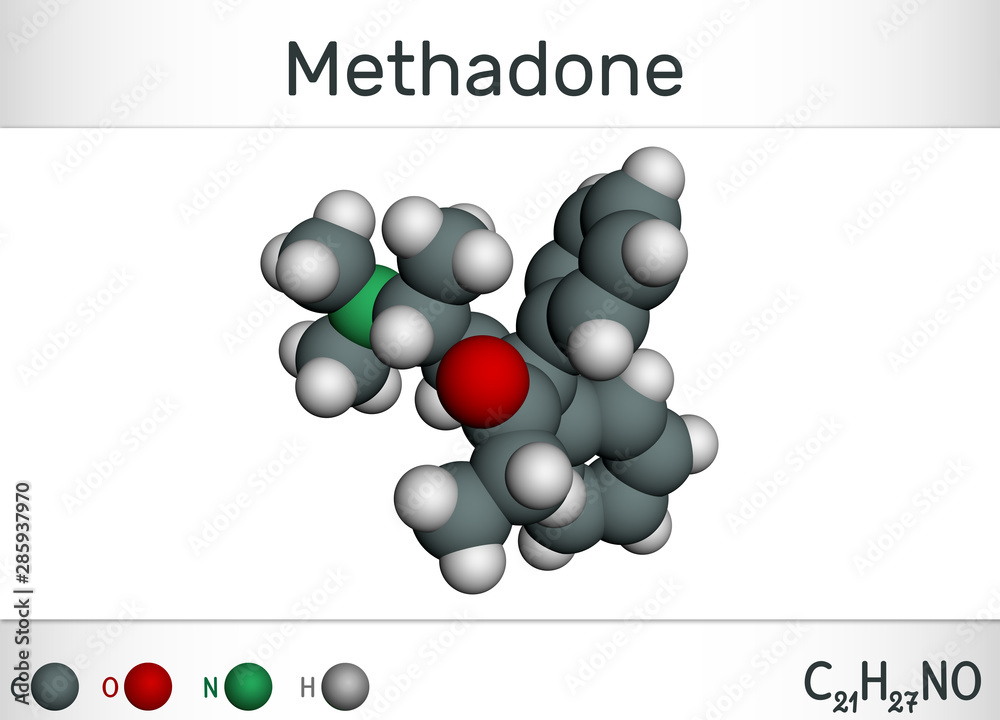 Methadone ( Dolophine) molecule. It is an opioid, is used as an ...