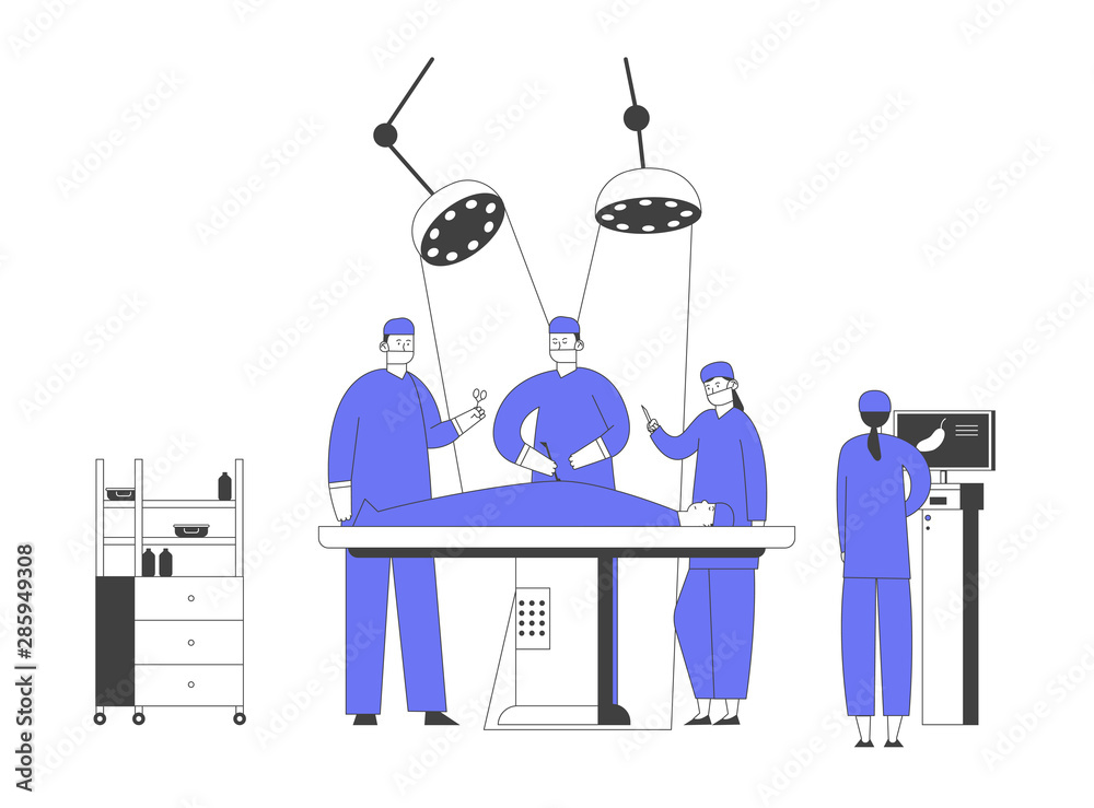 Surgery Room in Hospital. Surgeon Making Operation to Patient Lying on ...