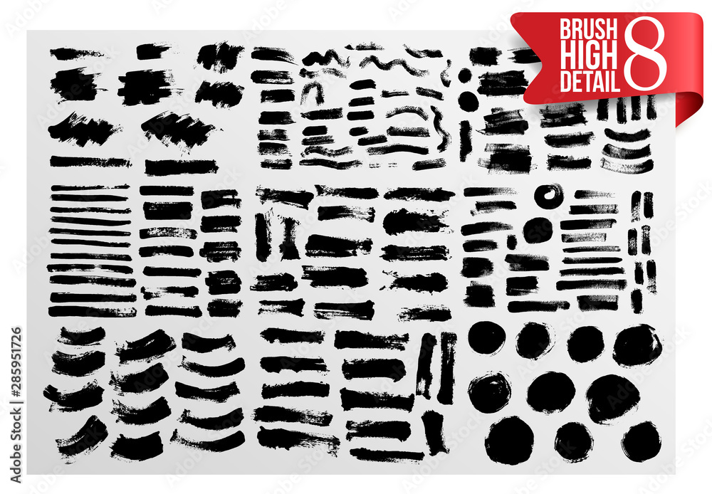 Set of Painted grunge stripes. Black labels, ink brush strokes, brushes ...