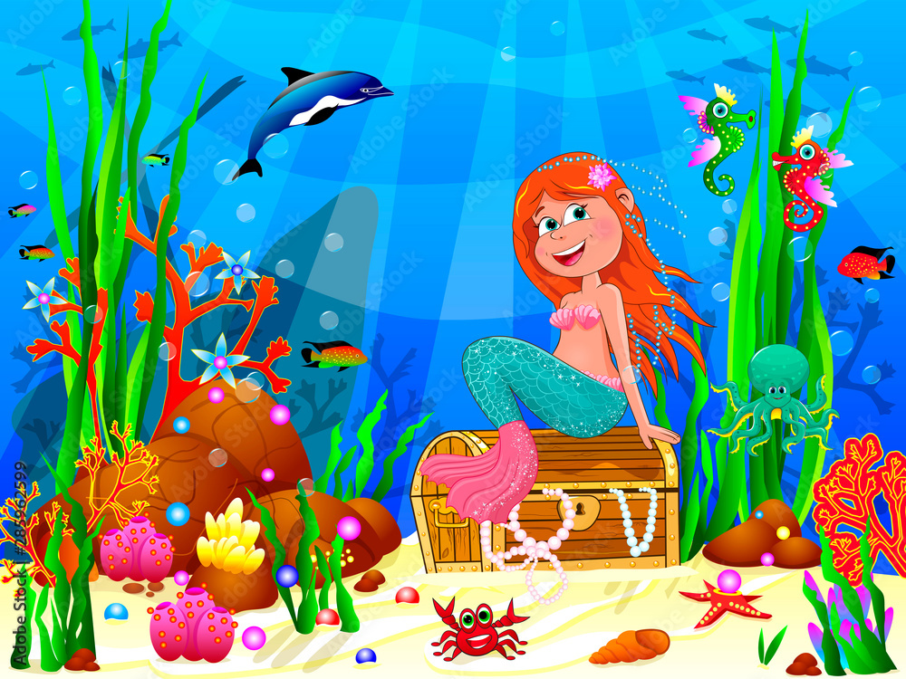 Cute joyful little mermaid in the underwater world 1. The little ...